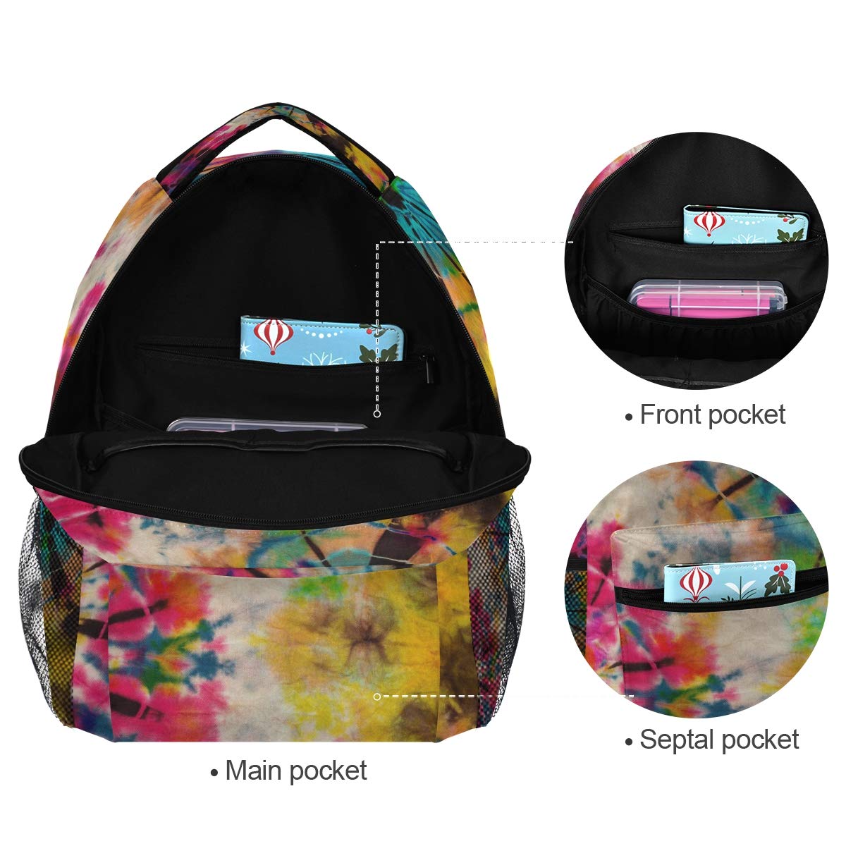 ZZKKO Tribal Ethnic Tie Dye Boys Girls School Computer Backpacks Book Bag Travel Hiking Camping Daypack