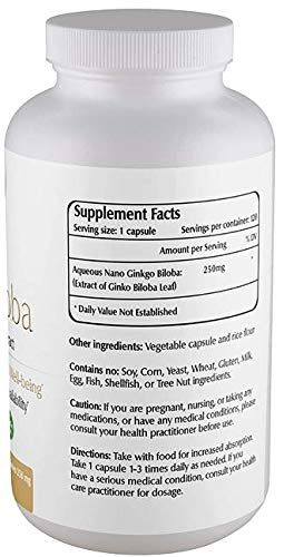 One Planet Nutrition Nano Ginkgo biloba 250 mg Veggie Capsules (120 Servings), Ginkgo biloba Extract, Nano for Higher Absorption, Improves Cognitive Function & Circulation, Non-GMO, Vegan, Gluten Free