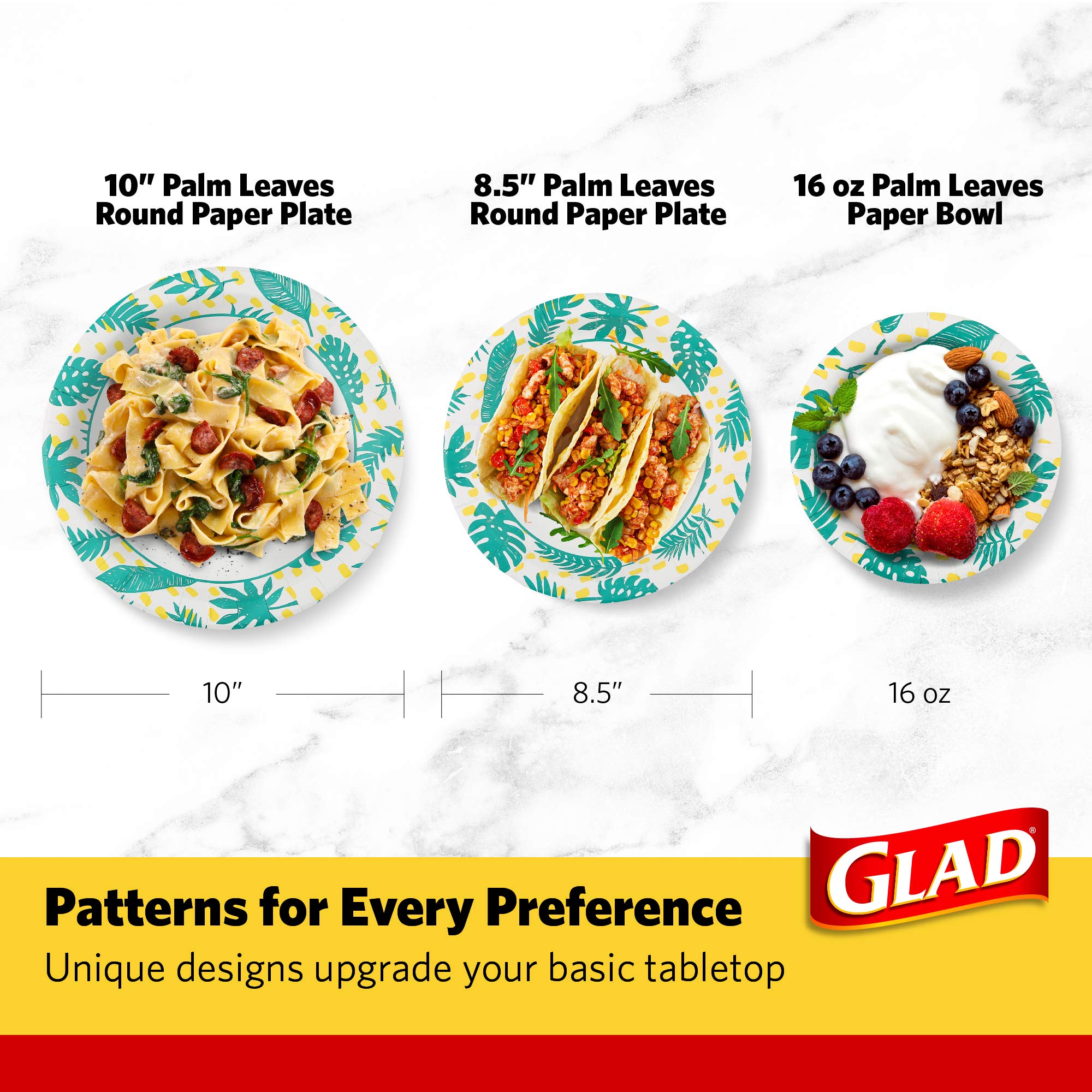 Glad Disposable Paper Plates with Palm Leaves Design, 8.5 Inch Paper Plates | Round Paper Plates for Everyday Use | Cut Proof, Soak Proof Disposable Plates from Glad, 50 Count