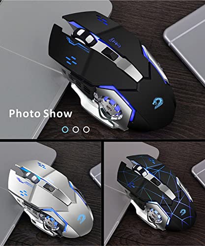 Uciefy T85 Rechargeable Wireless Mouse, 2.4G Ergonomic Silent Gaming Mice Portable Optical with USB Receiver, 3 Adjustable DPI, 6 Buttons LED Lights for Laptop/PC/Chromebook (Black)