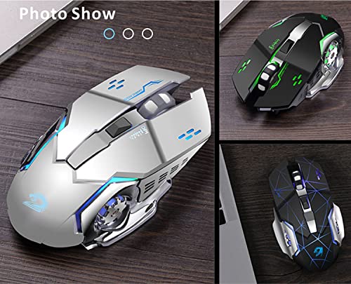 Uciefy T85 Rechargeable Wireless Mouse, 2.4G Ergonomic Silent Gaming Mice Portable Optical with USB Receiver, 3 Adjustable DPI, 6 Buttons LED Lights for Laptop/PC/Chromebook (Black)