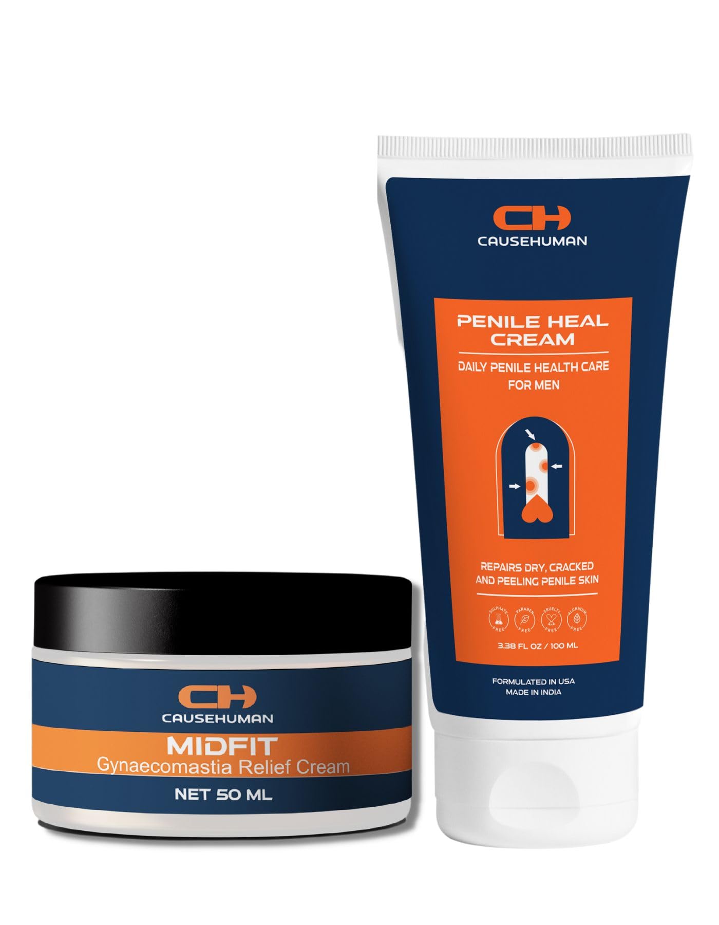 CauseHuman Penile Heal Cream (3.38 fl oz) & Gynecomastia Cream (1.67 fl oz) Combo | For all skin types | Phimosis cream & Gynaecomastia Cream