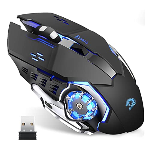 Uciefy T85 Rechargeable Wireless Mouse, 2.4G Ergonomic Silent Gaming Mice Portable Optical with USB Receiver, 3 Adjustable DPI, 6 Buttons LED Lights for Laptop/PC/Chromebook (Black)