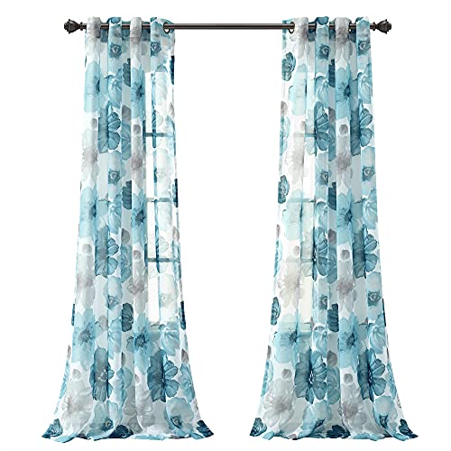 Lush Decor Leah Room Darkening Window Curtain Panel Pair Floral Insulated Grommet, 52"W x 84"L, Blue