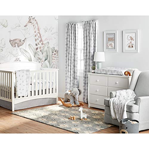 Lush Decor Baby Printed Linen Textured Solid Crib Skirt, Gray 52"L x 28"W + 16" Drop