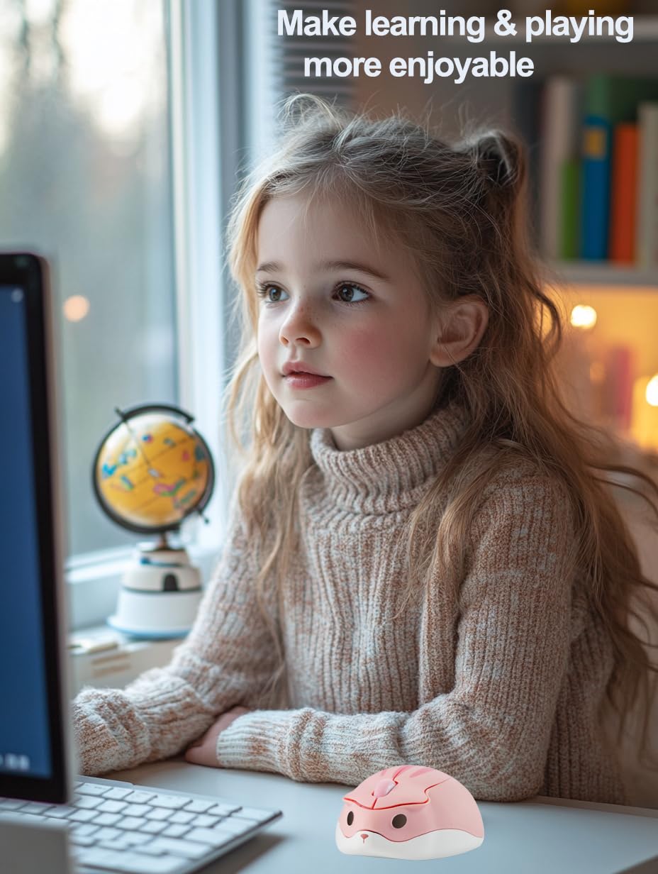Wireless Mouse Pink Bluetooth Cute Hamster Shape Kawaii Portable Silent Lightweight Quiet Cordless Gaming Mice for PC Laptop Computer Mac iPad Pro MacBook Pro/Air Kids Women Men Gift(No Receiver)