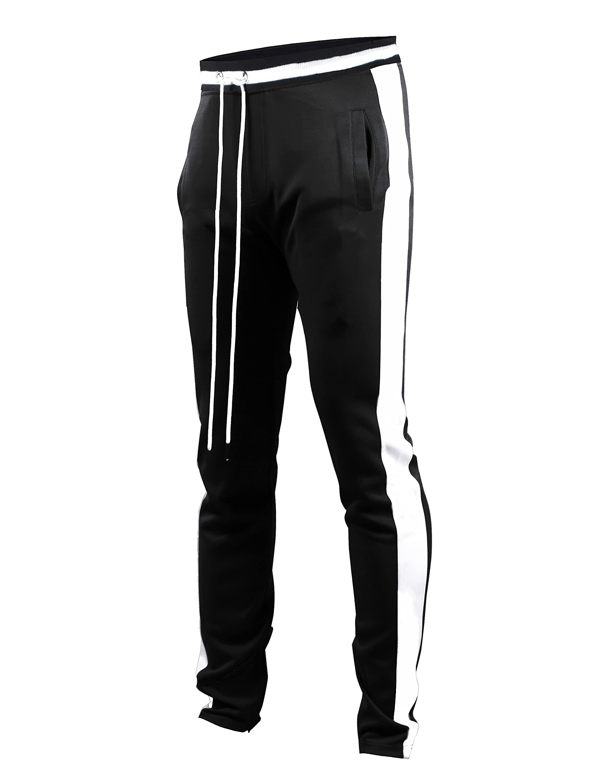 SCREENSHOTBRAND-S41700 Mens Hip Hop Premium Slim Fit Track Pants - Athletic Jogger Bottom with Side Taping-Black-Large