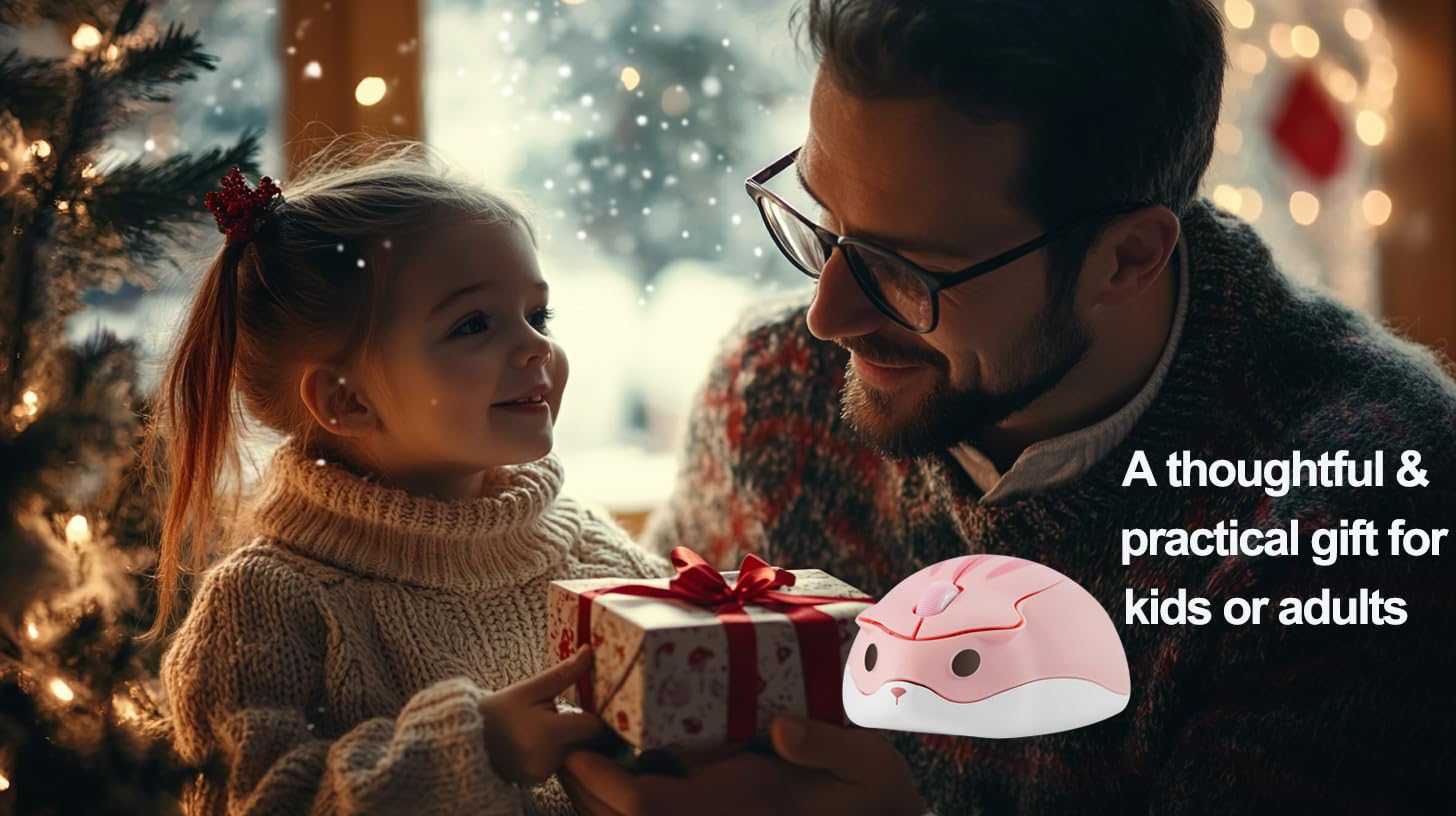Wireless Mouse Pink Bluetooth Cute Hamster Shape Kawaii Portable Silent Lightweight Quiet Cordless Gaming Mice for PC Laptop Computer Mac iPad Pro MacBook Pro/Air Kids Women Men Gift(No Receiver)