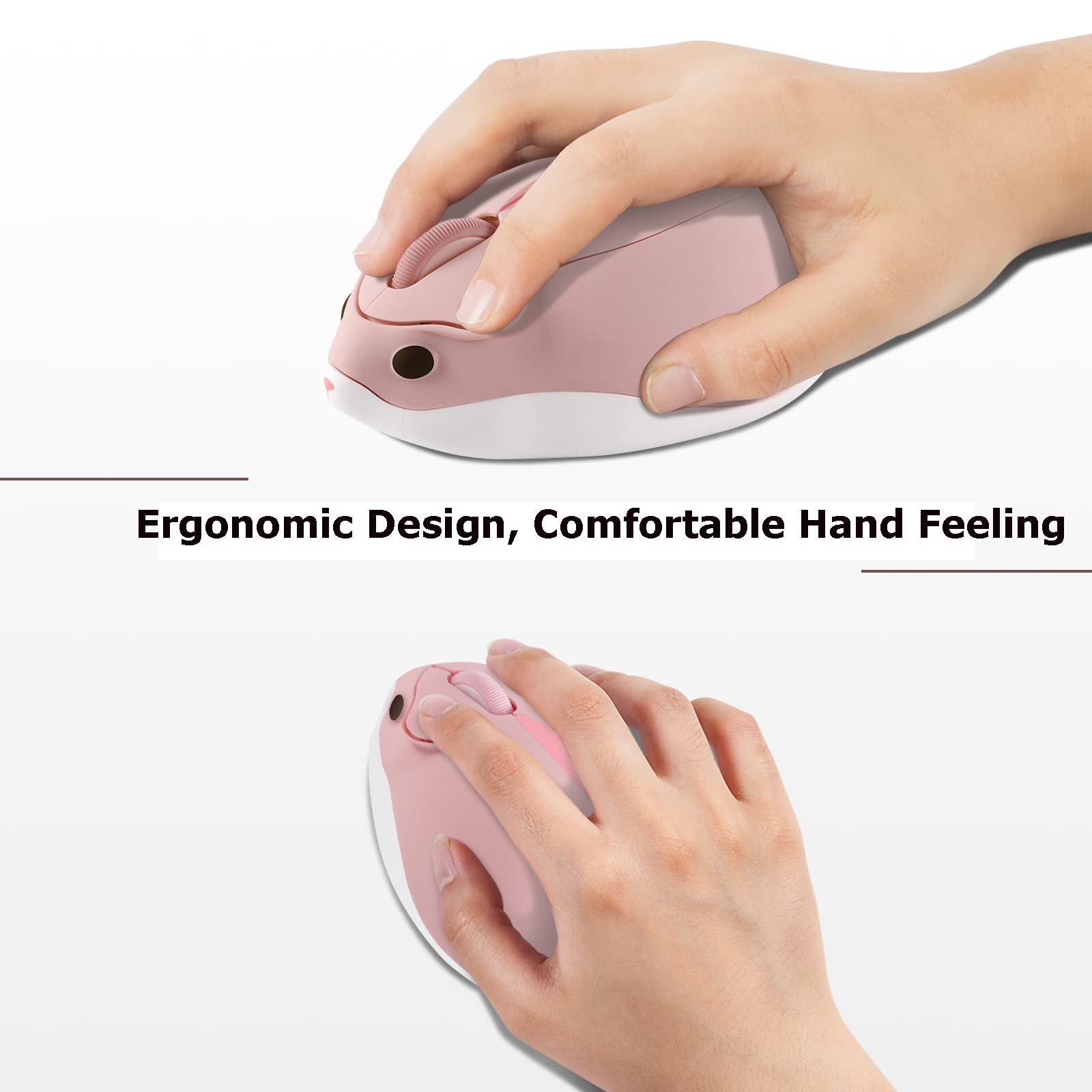 Wireless Mouse Pink Bluetooth Cute Hamster Shape Kawaii Portable Silent Lightweight Quiet Cordless Gaming Mice for PC Laptop Computer Mac iPad Pro MacBook Pro/Air Kids Women Men Gift(No Receiver)