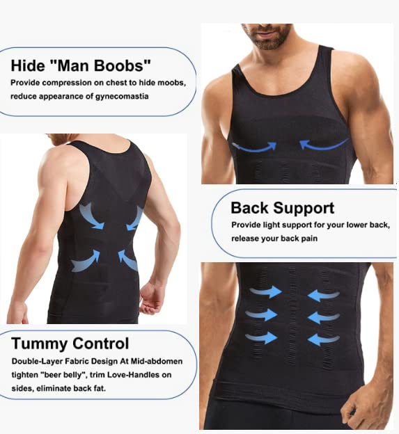 2X Compression Shirts for Men - Mens Slimming Body Shaper Vest - Tight Tank Top for Men - Compression Shirt Tank Top (White-White, XXXL)