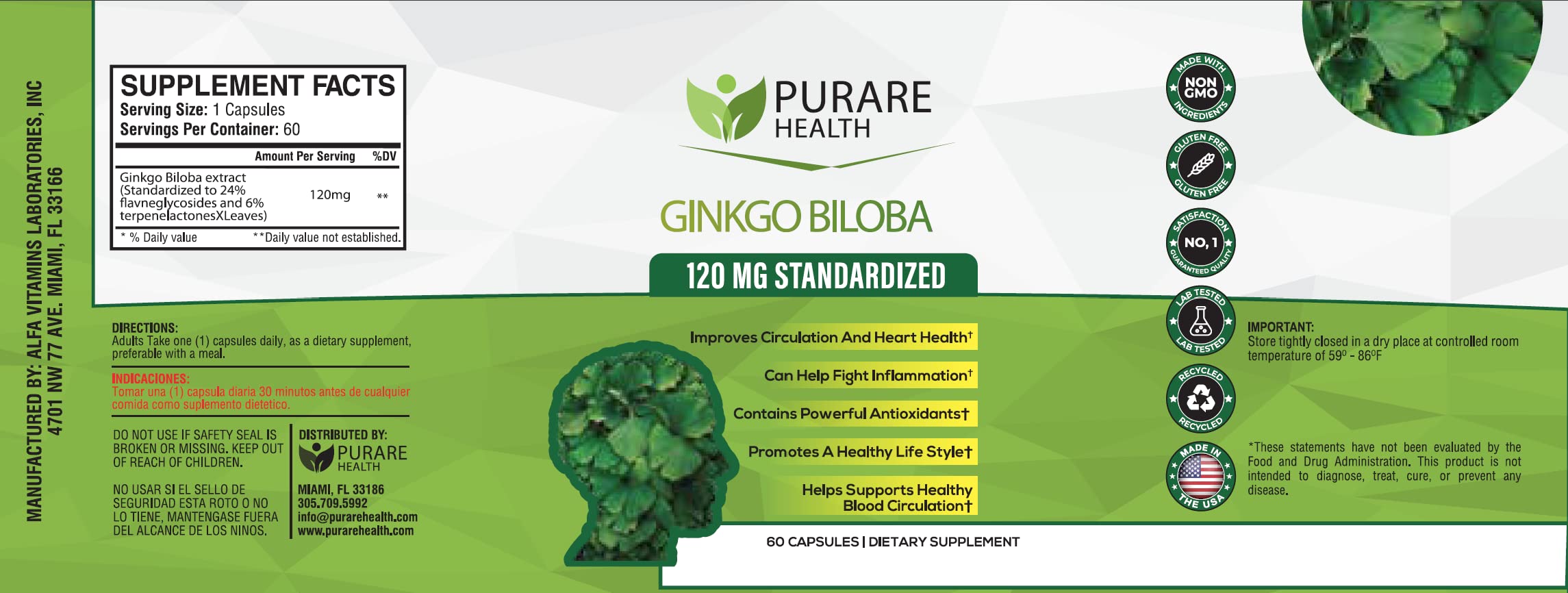 Purare Health Ginkgo Biloba Supplements