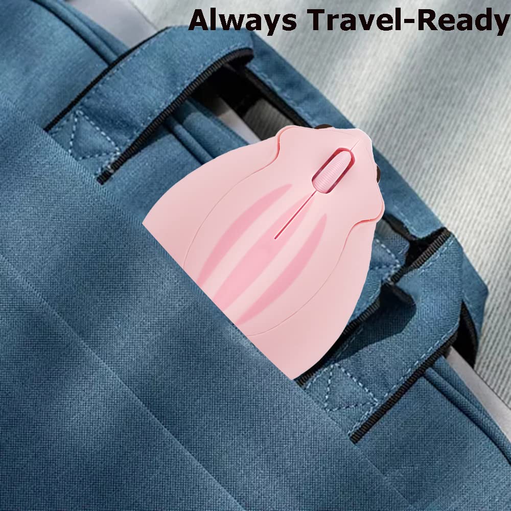 Wireless Mouse Pink Bluetooth Cute Hamster Shape Kawaii Portable Silent Lightweight Quiet Cordless Gaming Mice for PC Laptop Computer Mac iPad Pro MacBook Pro/Air Kids Women Men Gift(No Receiver)