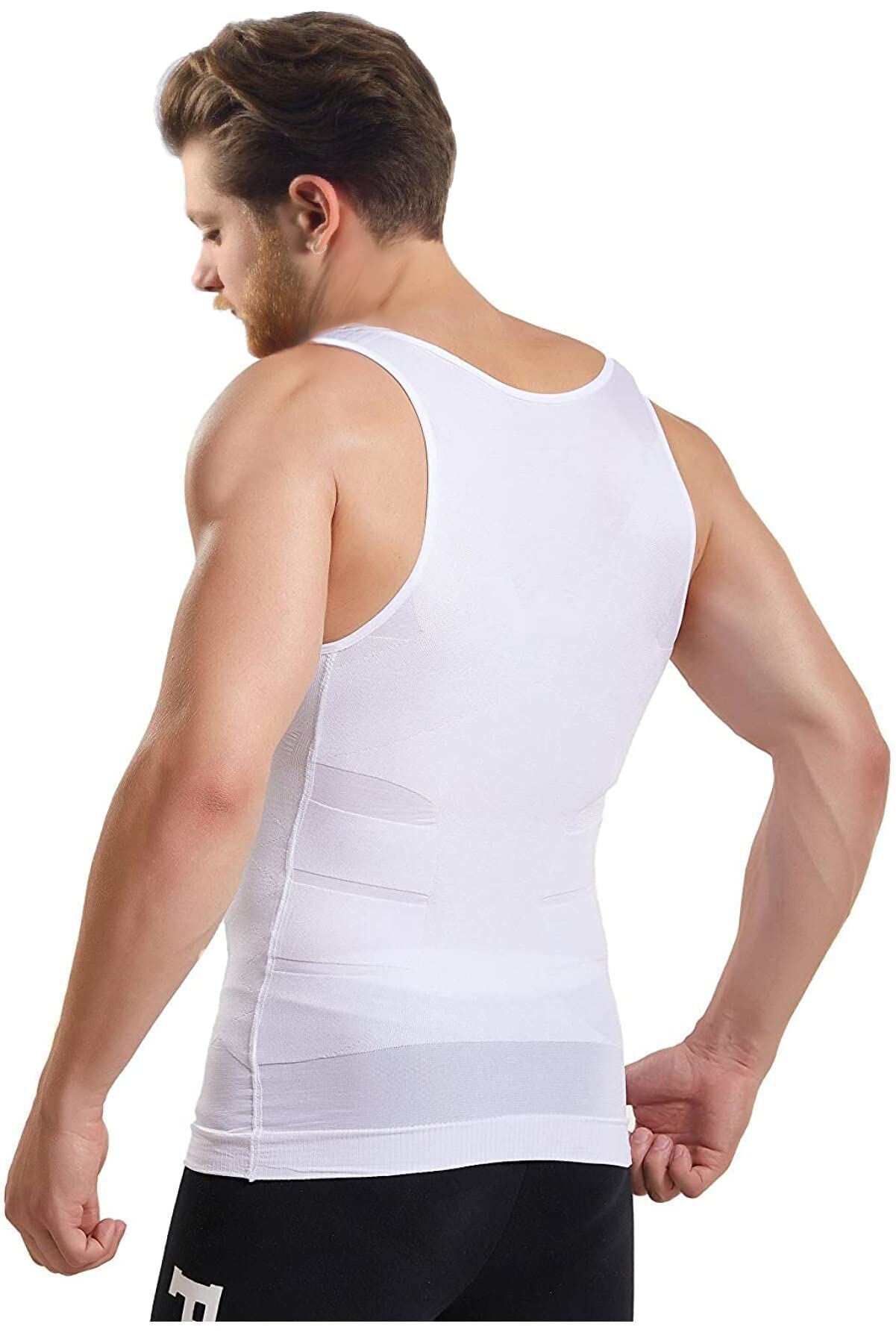 2X Compression Shirts for Men - Mens Slimming Body Shaper Vest - Tight Tank Top for Men - Compression Shirt Tank Top (White-White, XXXL)