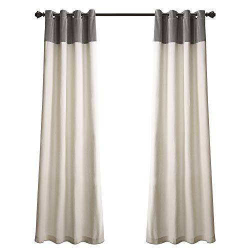 Lush Decor Milo Linen Window Curtain Panel Pair, 84" x 52", Gray & Off-White, Gray