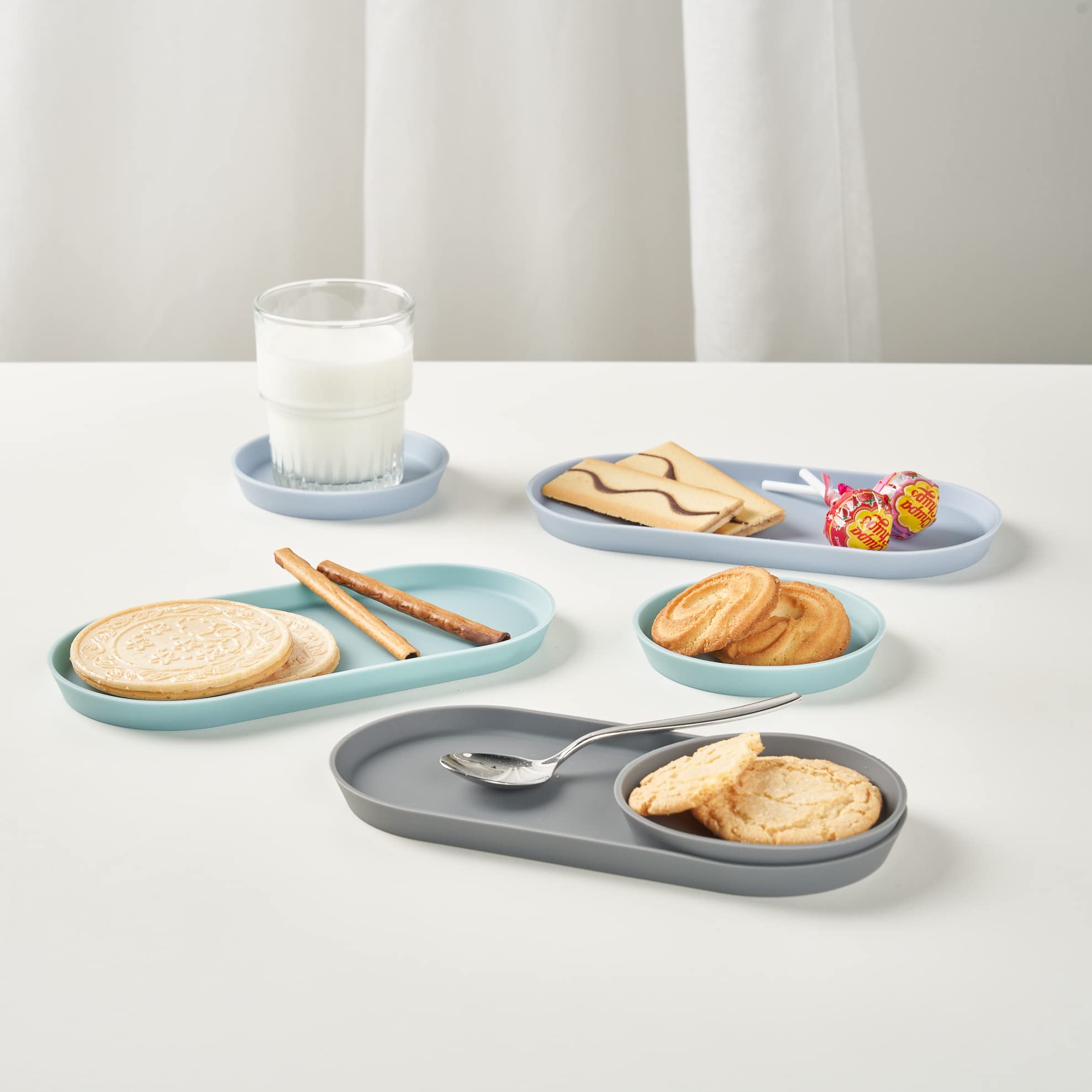 Blue Ginkgo Mini Silicone Trays β Set of 6 Easy-Clean Organizers for Bathroom, Kitchen, Desk, Vanity, and Cosmetics (Blue, Mint, Gray)