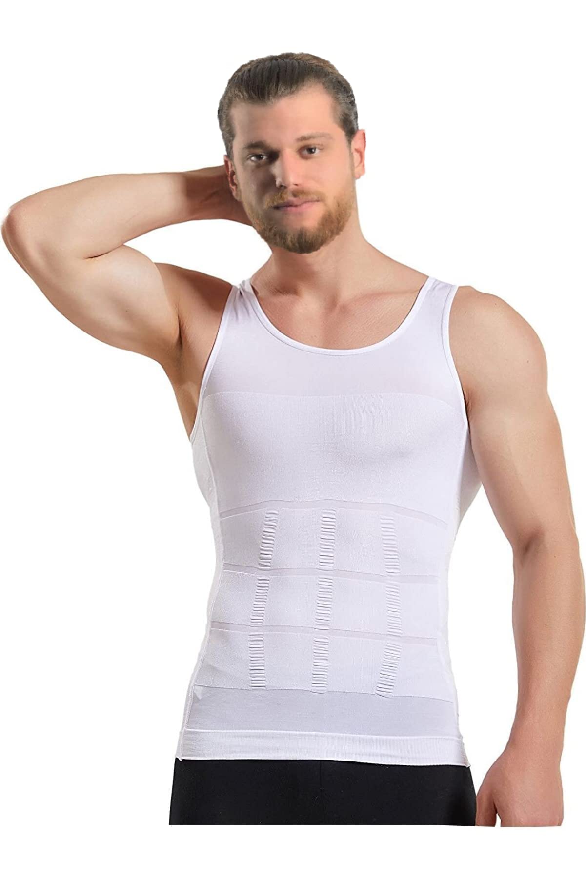 2X Compression Shirts for Men - Mens Slimming Body Shaper Vest - Tight Tank Top for Men - Compression Shirt Tank Top (White-White, XXXL)