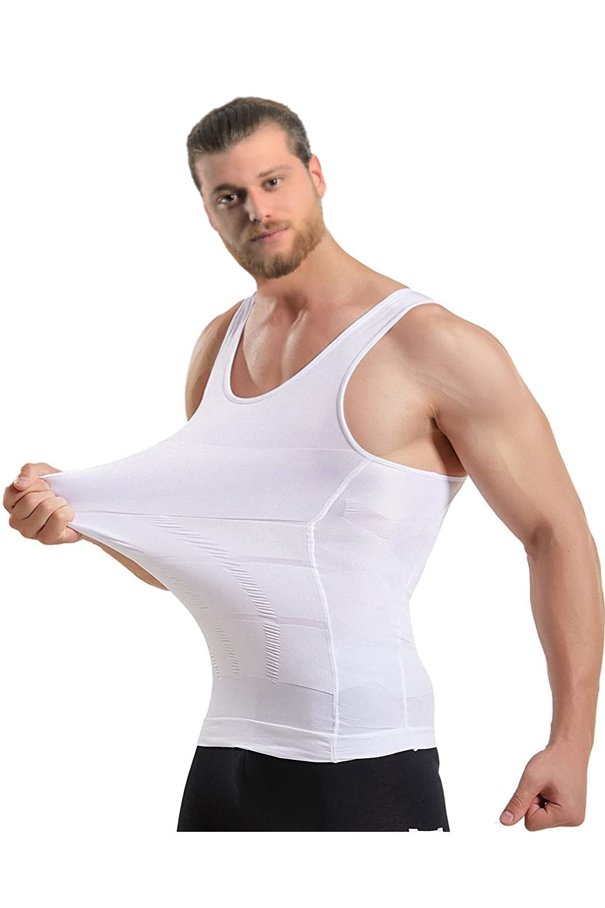 2X Compression Shirts for Men - Mens Slimming Body Shaper Vest - Tight Tank Top for Men - Compression Shirt Tank Top (White-White, XXXL)