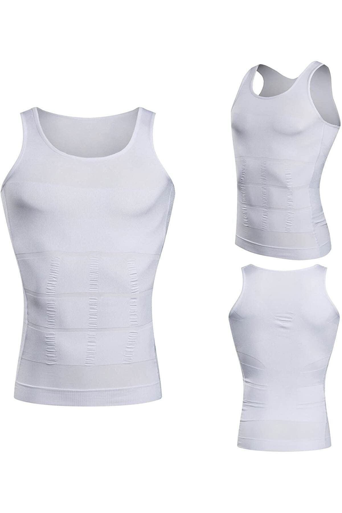 2X Compression Shirts for Men - Mens Slimming Body Shaper Vest - Tight Tank Top for Men - Compression Shirt Tank Top (White-White, XXXL)