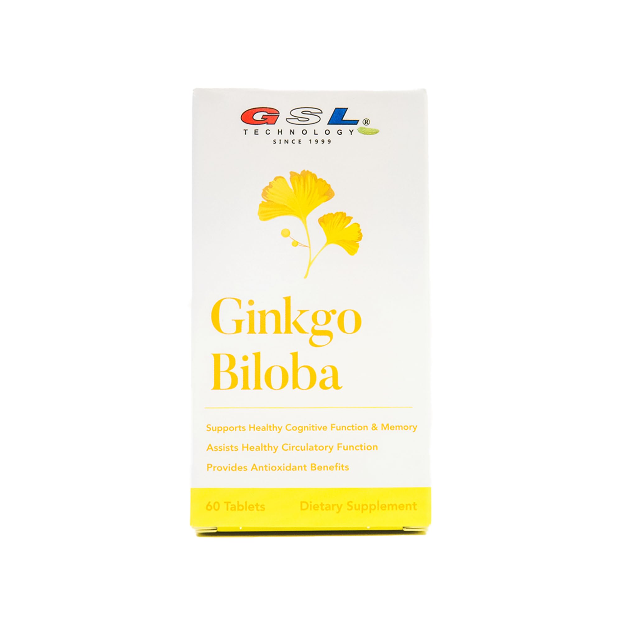 GSL Technology Ginkgo Biloba | 60MG of Ginkgo Biloba 50:1 Extract (Equivalent to 3000MG Per Tablet) | Made in USA (60 Tablets)
