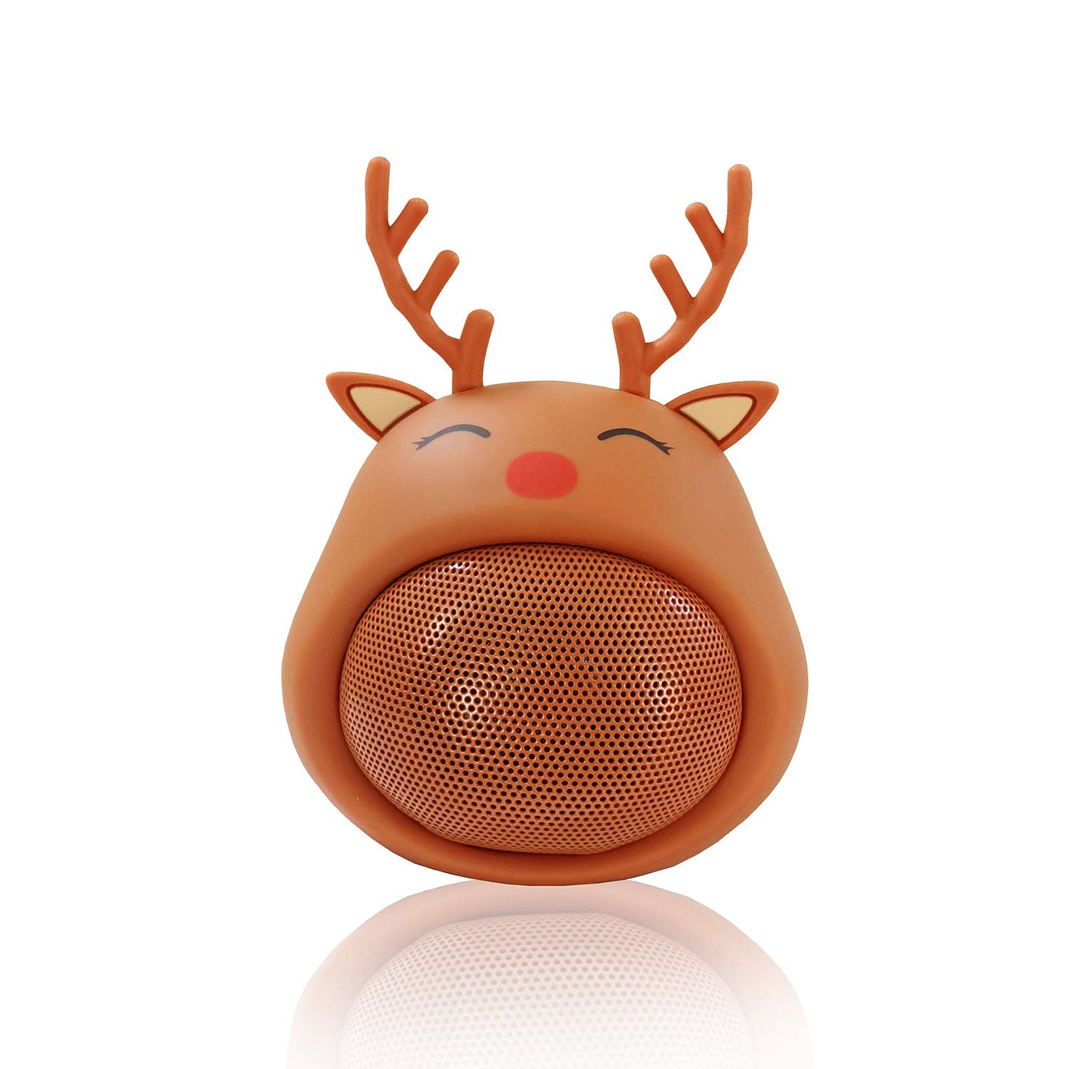 THEA Mini Portable Cute Wireless Bluetooth Reindeer Speaker with Silicone Antlers, Built in Microphone, 33 ft Connection Range,6 Hr Battery Life Travel Size, Dual Connection Feature (Brown)