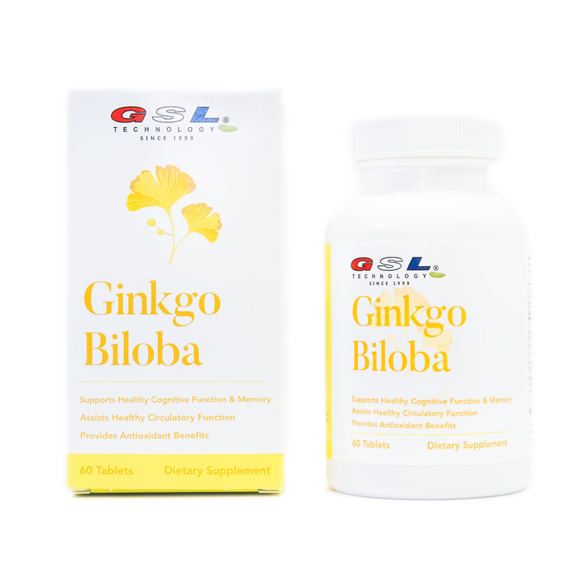 GSL Technology Ginkgo Biloba | 60MG of Ginkgo Biloba 50:1 Extract (Equivalent to 3000MG Per Tablet) | Made in USA (60 Tablets)