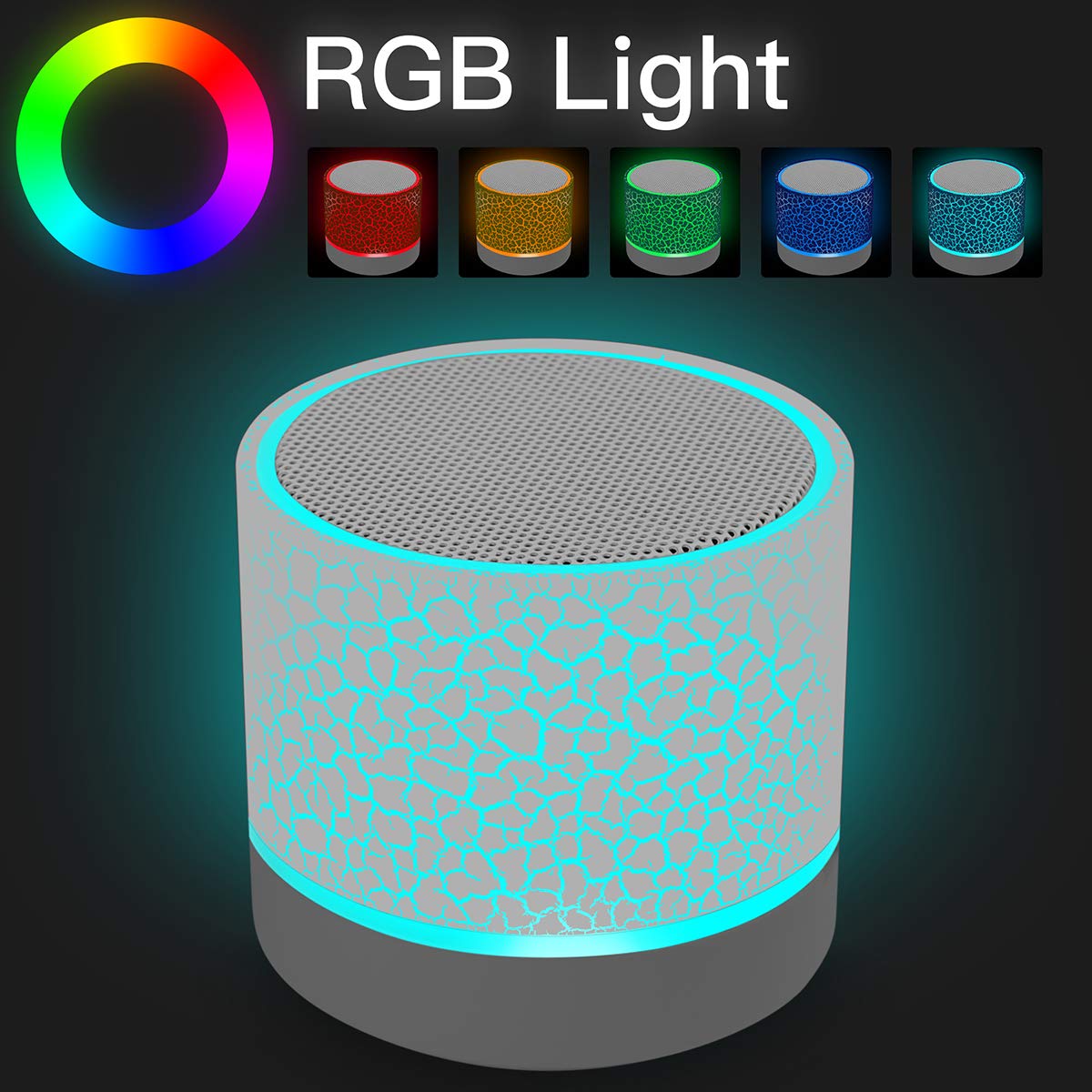 AICase Portable Mini Speaker, Super Bass Stereo Rechargeable Speaker with LED Lights