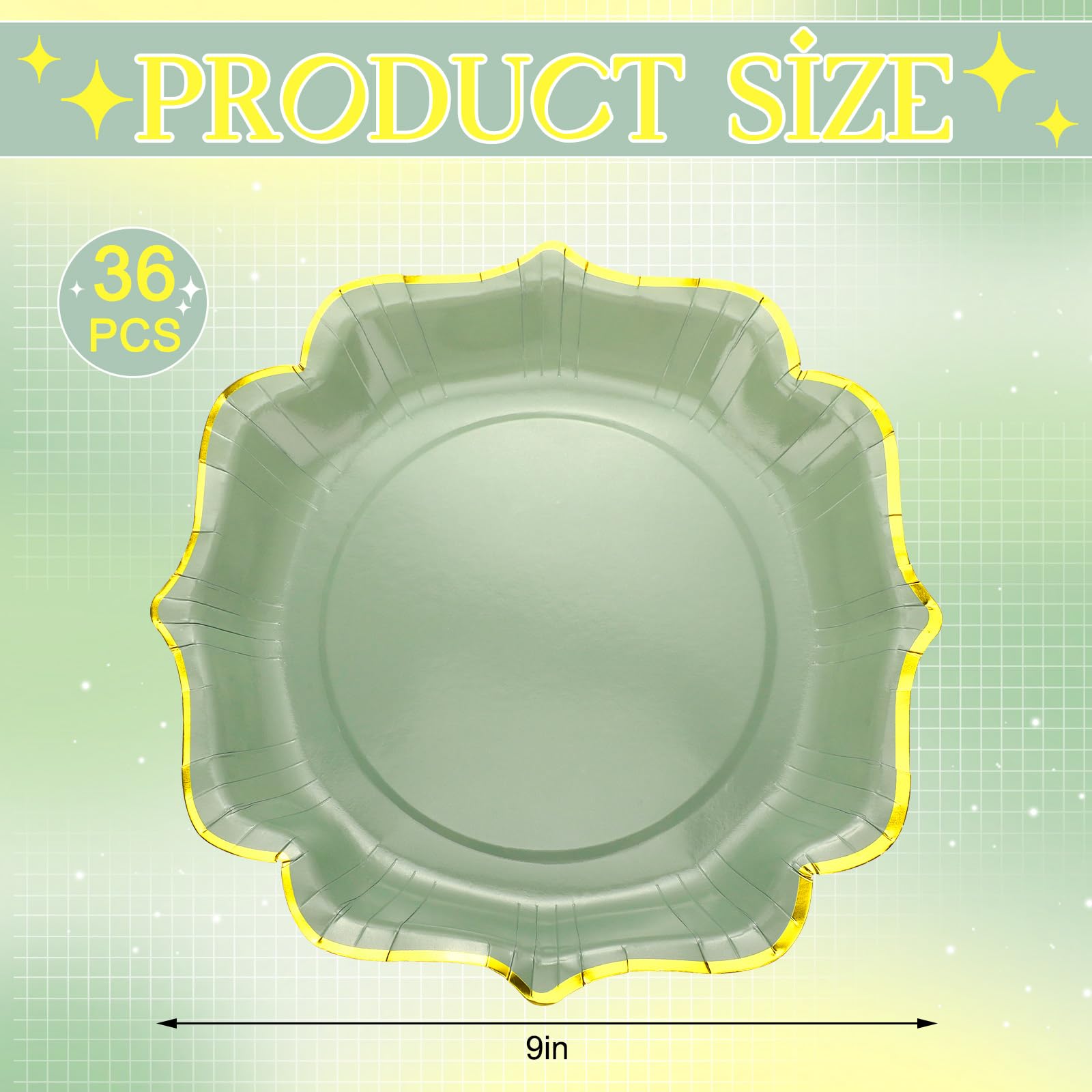 Norme 36 Packs Sage Green Paper Plates with Scalloped Edge 9 Inch Dessert Party Paper Plates Disposable Decorative Plate for Appetizer Salad Birthday Tea Party Decorations Supplies