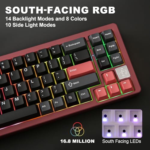 YUNZII AL71 75% Mechanical Keyboard,Full Aluminum CNC,Hot Swappable Gasket,2.4GHz Wireless BT5.0/USB-C Wired,NKRO Programmable RGB Backlight Creamy Typing for Win/Mac(Red,Crystal White Switch)