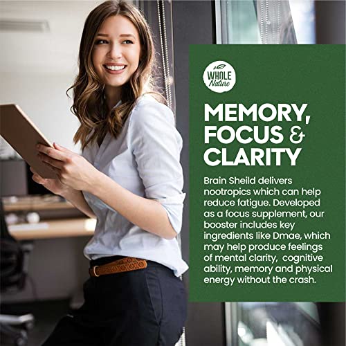 Whole Nature Brain Booster Nootropics - Brain Shield with Ginkgo Biloba, Alpha GPC and Bacopa Monnieri, Vitamin B12, B3 - Support Focus, Memory & Clarity, Energy & Stress Relief. (1)