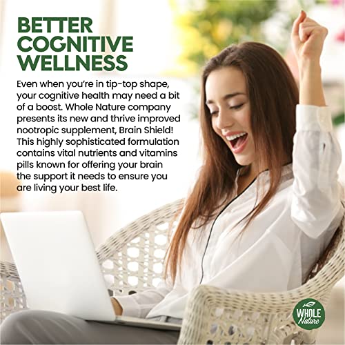 Whole Nature Brain Booster Nootropics - Brain Shield with Ginkgo Biloba, Alpha GPC and Bacopa Monnieri, Vitamin B12, B3 - Support Focus, Memory & Clarity, Energy & Stress Relief. (1)