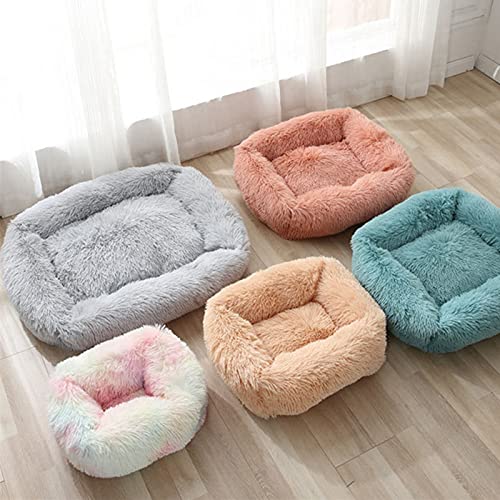 LQUOXH Square Dog Beds Long Plush Pet Beds Cat Mat for Little Medium Large Pets Super Soft Winter Warm Sleeping Mats (Color : LightCoffee, Size : Small)
