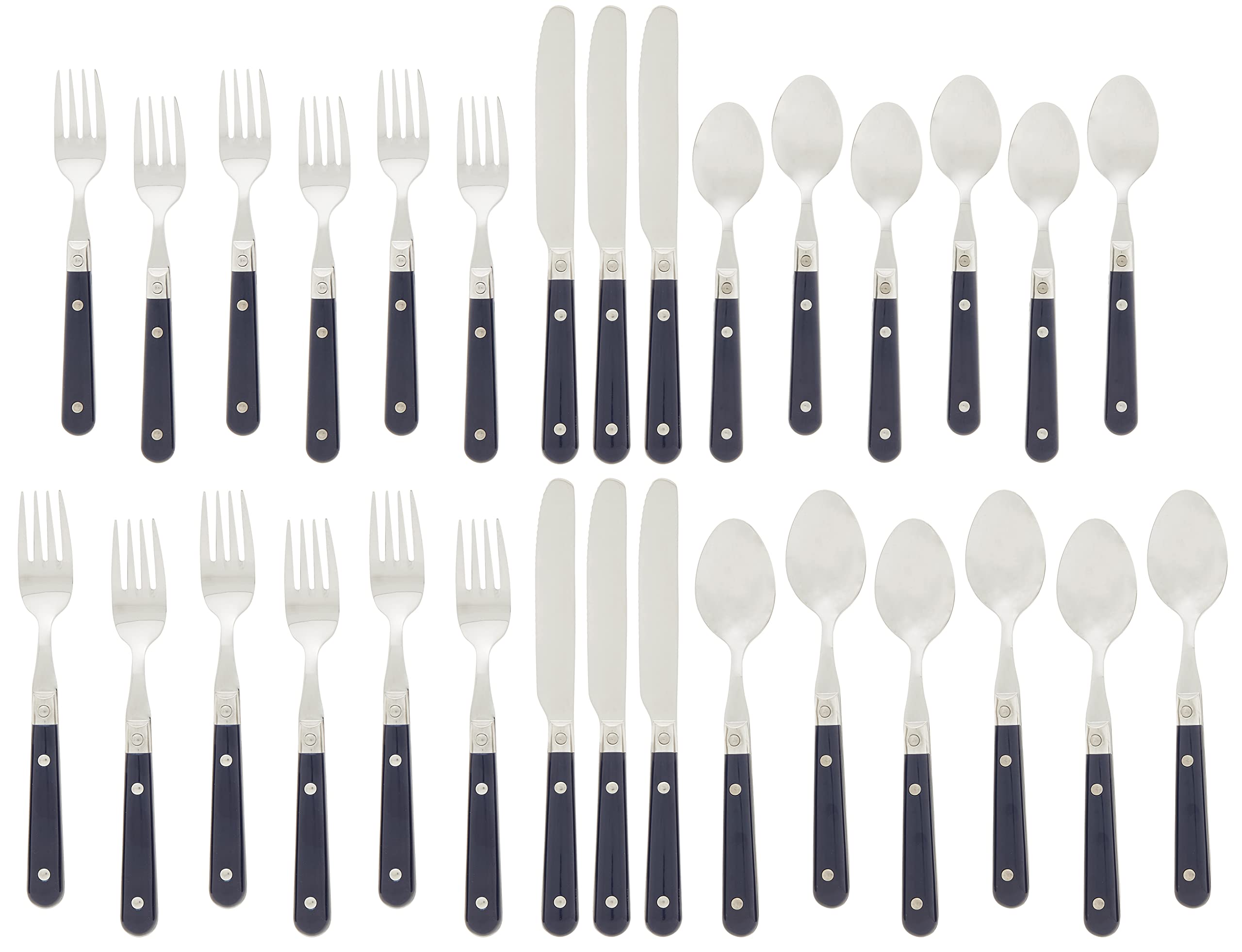 Ginkgo International Le Prix Stainless Steel Dishwasher-safe 30piece flatware set, Service for 6, Navy Blue,22705