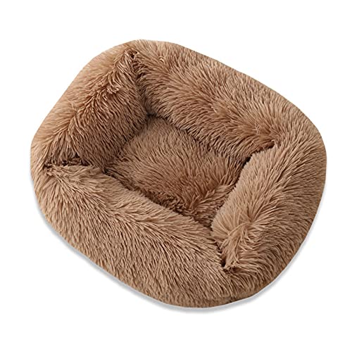 LQUOXH Square Dog Beds Long Plush Pet Beds Cat Mat for Little Medium Large Pets Super Soft Winter Warm Sleeping Mats (Color : LightCoffee, Size : Small)