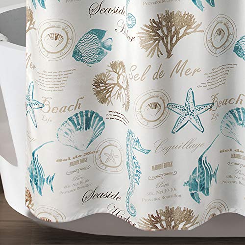 Lush Decor Blue 72 ' X 1 Harbor Life Shower Curtain, 72" x 72", Blue & Taupe, 72 in x 72