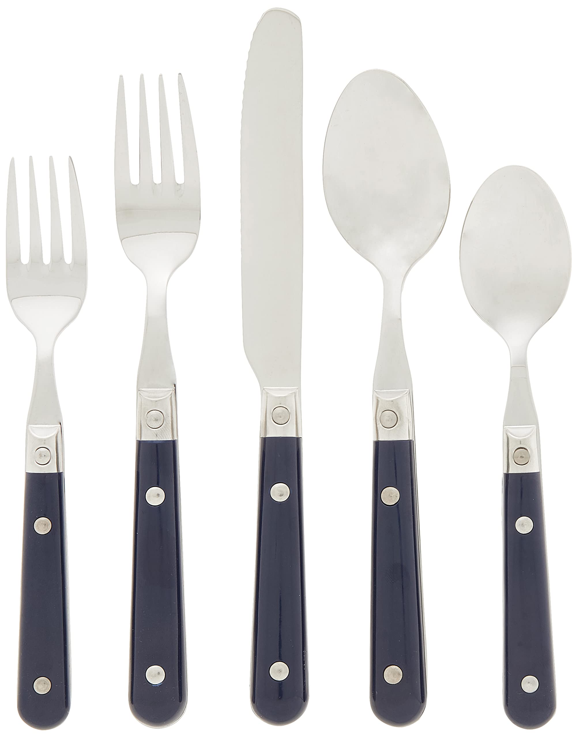 Ginkgo International Le Prix Stainless Steel Dishwasher-safe 30piece flatware set, Service for 6, Navy Blue,22705