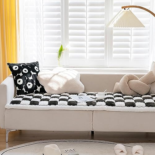 Cream-Coloured Large Plaid Square Pet Mat Bed Couch Cover, Cosy Plush Couch Cover Non Slip Floral for Pets Dogs Bed (Style-4, 27.6x59.06 in)