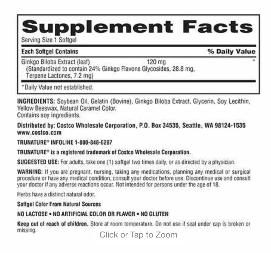 FrenchGlory Tru Nature Ginkgo Biloba, 3-Pack of 340 Softgels Each for 1020Ct