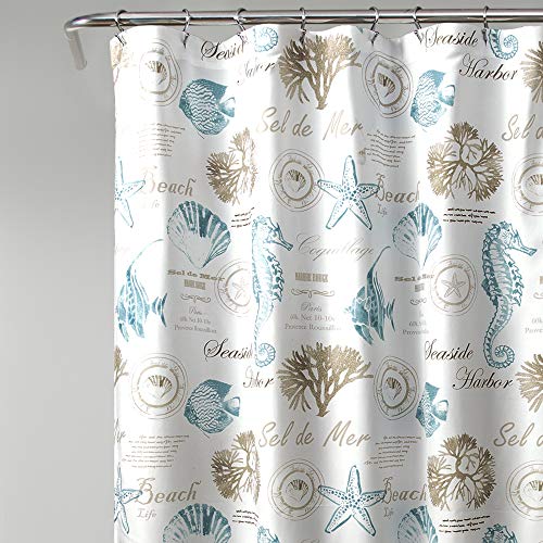 Lush Decor Blue 72 ' X 1 Harbor Life Shower Curtain, 72" x 72", Blue & Taupe, 72 in x 72
