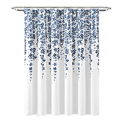Lush Decor Weeping Flower Shower Curtain-Fabric Floral Vine Print Design, 72" x 72", Navy & Blue