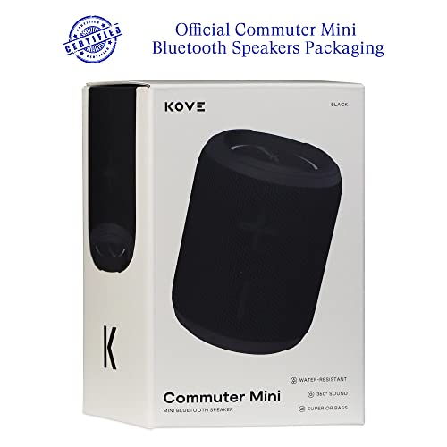 KOVE Mini Commuter 2 Portable Speaker - Black Bluetooth Speakers, Wireless with HD Louder Volume, Deep Bass Subwoofer, Microphone, IPX7 Water Resistant - Perfect Boom Box for Home, Outdoor or Travel