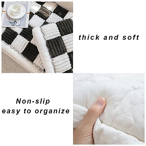 Cream-Coloured Large Plaid Square Pet Mat Bed Couch Cover, Cosy Plush Couch Cover Non Slip Floral for Pets Dogs Bed (Style-4, 27.6x59.06 in)