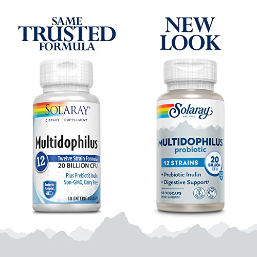 SOLARAY Multidophilus 12 Strain Probiotic | 20 Billion CFU | Healthy Gut Support | 25 Servings | 50 Enteric VegCaps