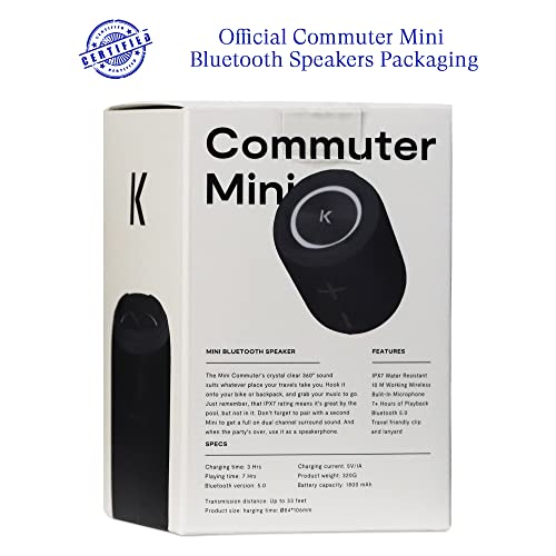 KOVE Mini Commuter 2 Portable Speaker - Black Bluetooth Speakers, Wireless with HD Louder Volume, Deep Bass Subwoofer, Microphone, IPX7 Water Resistant - Perfect Boom Box for Home, Outdoor or Travel
