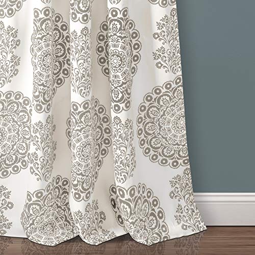 Lush Decor, Gray Evelyn Medallion Room Darkening Window Curtain Panel Pair, 84" x 52" + 2" Header, 84 in x 52