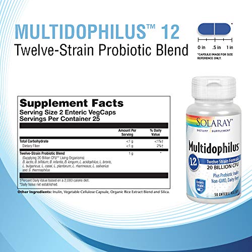SOLARAY Multidophilus 12 Strain Probiotic | 20 Billion CFU | Healthy Gut Support | 25 Servings | 50 Enteric VegCaps