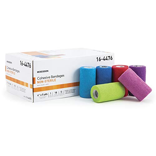 McKesson Cohesive Bandage, Non-Sterile, Self-Adherent Closure, Multi-Color, 4 in x 5 yds, 1 Count, 18 Packs, 18 Total