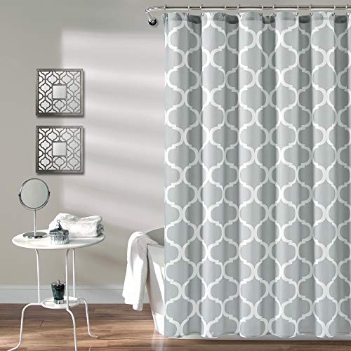 Lush Decor Washable and Durable, 72" x 72" Bathroom Shower Curtain with Bold Trellis Print on Soft Gray Fabric, Light