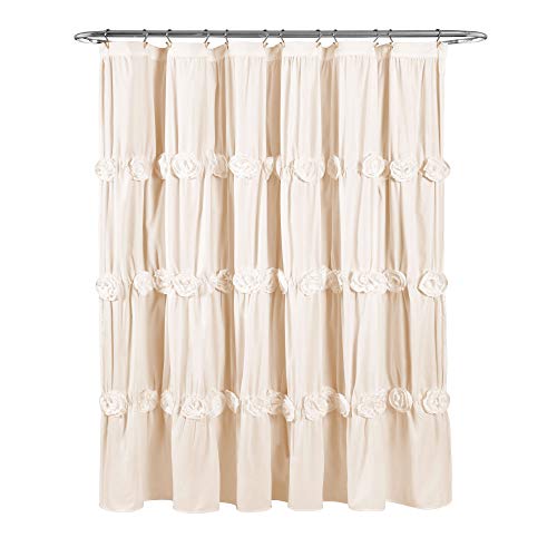 Lush Decor Darla Ruched Floral Bathroom Shower Curtain, 72β x 72β, Ivory