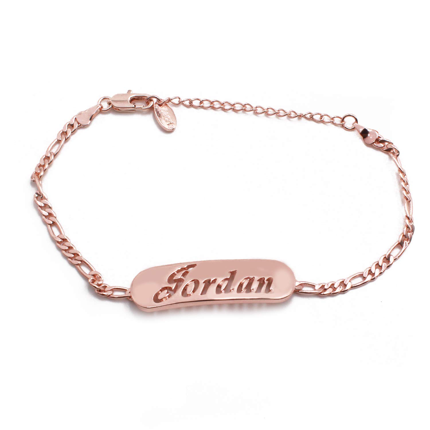 Zacria Jordan Name Bracelet 18K Rose Gold Plated Personalized - Jewelry Gift Women, Girlfriend, Mother, Sister, Friend, Gift Bag & Box