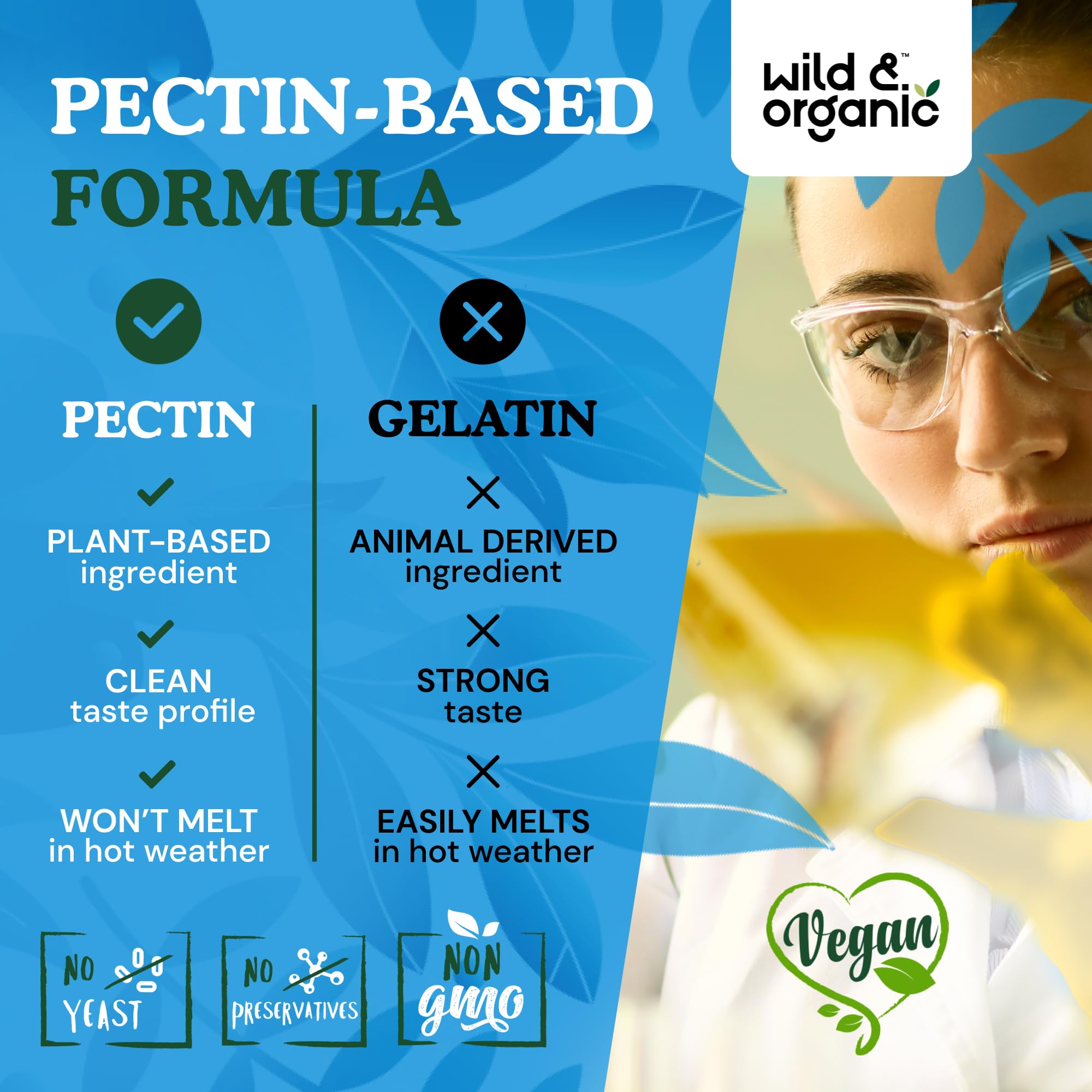 Wild & Organic Brain Support Gummies - Focus Supplement w/Ashwagandha Root, Vitamin B12, Ginkgo Biloba, Bacopa - Vegan Chews for Clarity & Productivity - 60 Brain Gummies